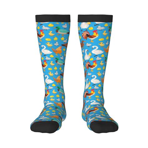 Honeii Rooster And Chickens Print Long Socksnovelty Design Socks T