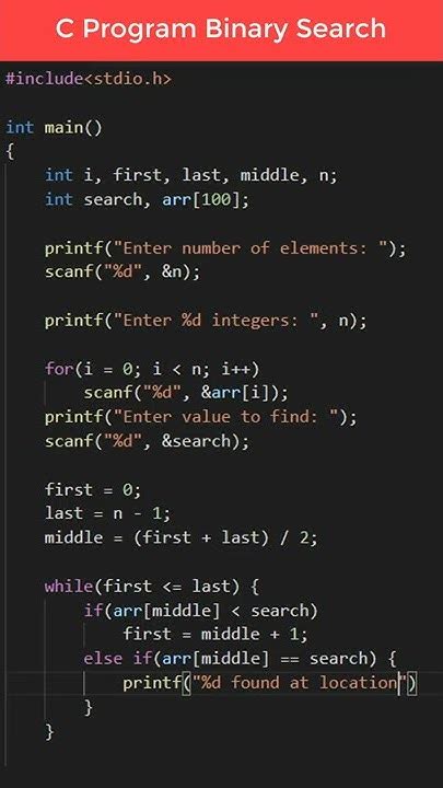 c program binary search shorts youtube