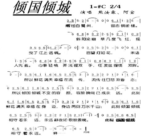 倾国倾城简谱熊汝霖阿宝 吉他弹唱