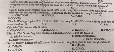 Solved D 6 Câu 7 Cho dãy các chất sau acetylene vinylbenzene ethylene benzene toluene