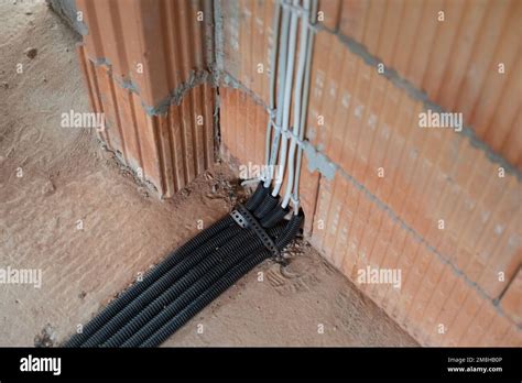 Cable Canal For Eletric Installation At The Construction Site With Red