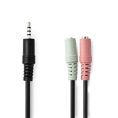 Stereo Audio Cable 35 Mm Male 2x 35 Mm Female Nickel Plated 020 M Round Black
