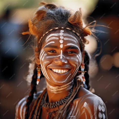 Portrait Of A Young Traditional Australian Aboriginal Woman Premium