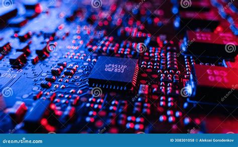 Close Up Macro Shot Of Microchip Cpu Processor Printed Circuit Board Or Computer Motherboard