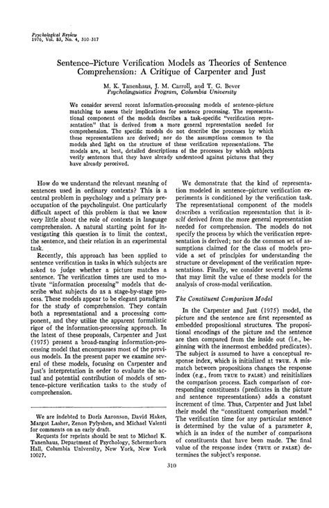 Pdf Sentence Picture Verification Models As Theories Of Sentence Comprehension A Critique Of