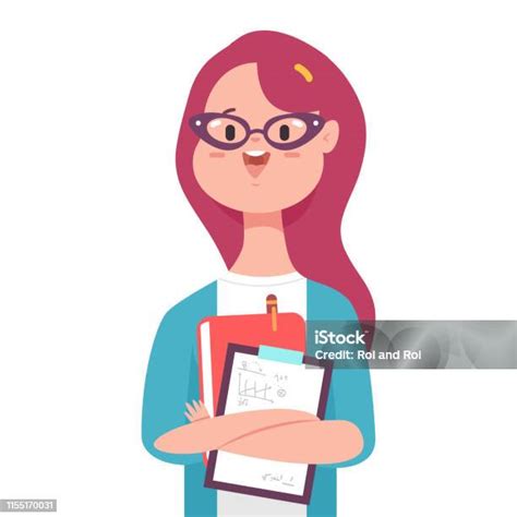 學校老師用書向量動畫片可愛的女孩角色查出在白色背景向量圖形及更多教師圖片 教師 白天 人 Istock