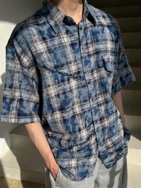 고어 체크 빈티지 하프 셔츠 에이블리