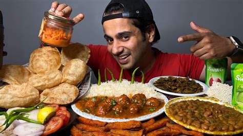 Eating Manchurian Jangali Karela Rajma And Luchi Chawal Indian
