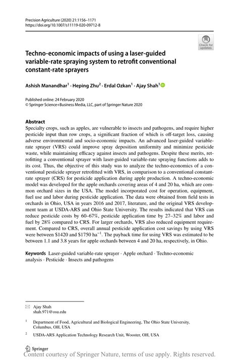 Techno Economic Impacts Of Using A Laser Guided Variable Rate Spraying System To Retrofit