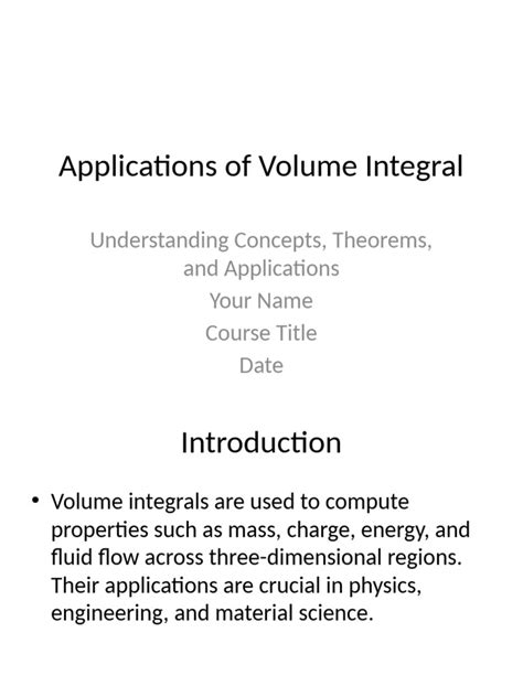 Applicationsofvolumeintegralpresentation Pdf