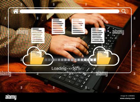 Encryption With File Transfer Concept Business Man Use Laptop For