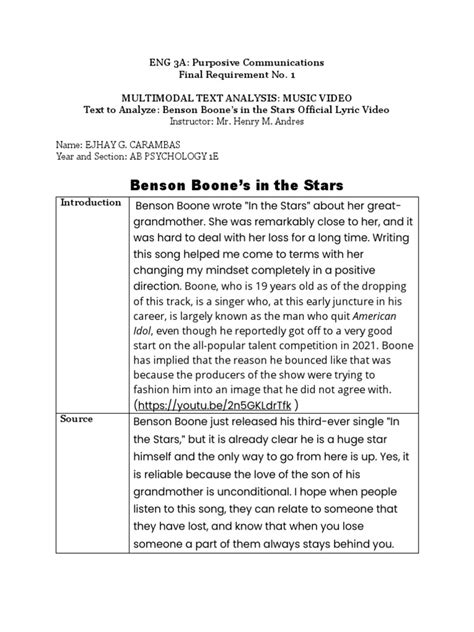 Multimodal Text Analysis Template Ejhay Pdf