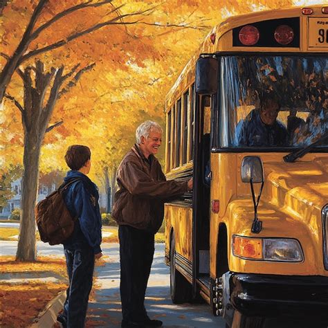 School Bus Driver Greeting Students Premium Ai Generated Image