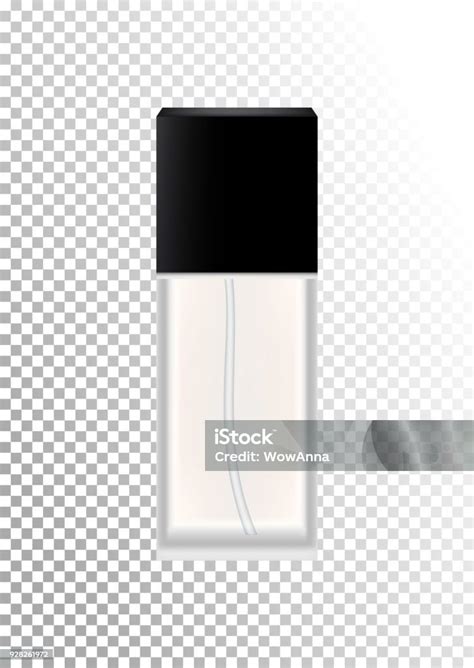 화장품 향수 화장수 벡터 현실적인 병 검은색 뚜껑과 투명 한 Flacon입니다 투명 한 바탕에 고립 된 개체입니다 0명에 대한 스톡 벡터 아트 및 기타 이미지 Istock
