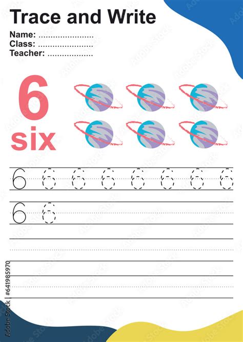 number six tracing practice worksheet with six planets uranus page for