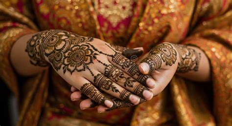 Woman S Hands Adorned With Intricate Henna Designs And Traditional Dress Stock Illustration