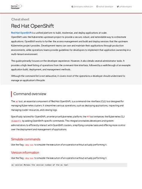 Red Hat Openshift Cheat Sheet Red Hat Developer Pdf