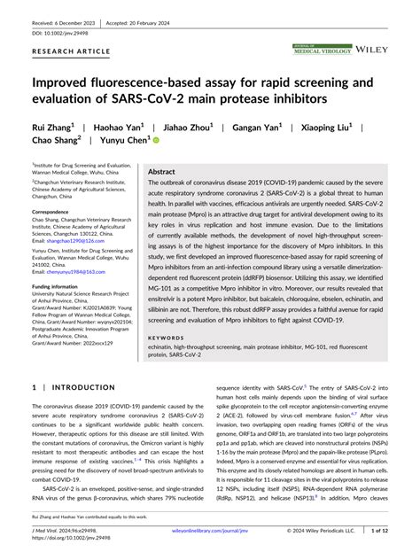 Pdf Improved Fluorescence Based Assay For Rapid Screening And Evaluation Of Sars Cov 2 Main