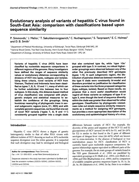 pdf evolutionary analysis of variants of hepatitis c virus found in