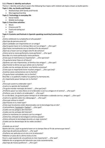 Aqa Gcse Spanish Potential General Conversation Questions Teaching