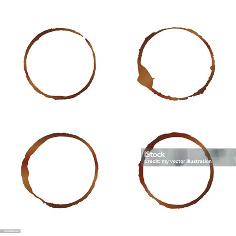 벡터 브라운 과 베이지 색 커피 컵 얼룩 흰색 배경에 격리 차 반지 스탬프 그림 컵 머그잔 및 방울의 스플래시 메뉴 바 카페