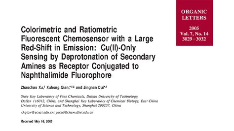 Xu2005 Colorimetric And Ratiometric Fluorescent Chemosensor For Cuii