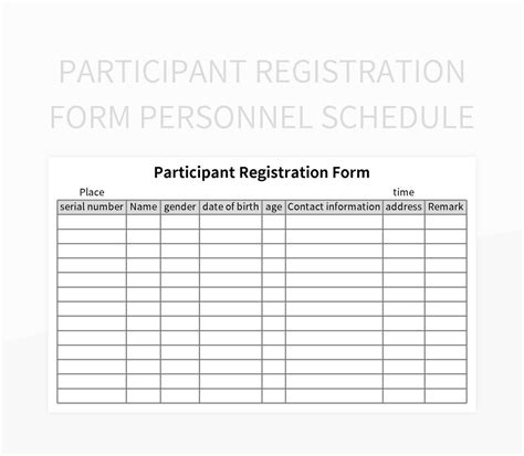 Participant Registration Form Personnel Schedule Excel Template And