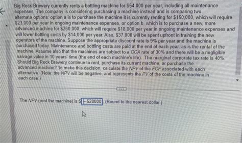 Solved The NPV Rent The Machine The Npv Purchase Chegg Com