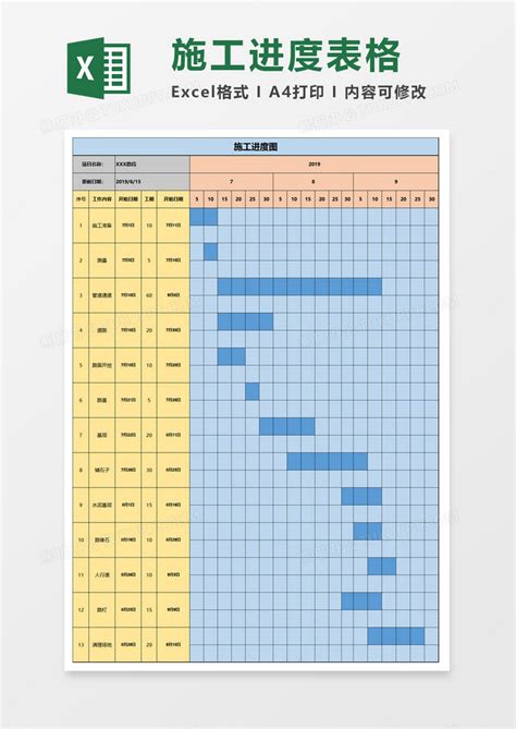 施工计划表甘特图EXCEL模板下载 计划表 图客巴巴