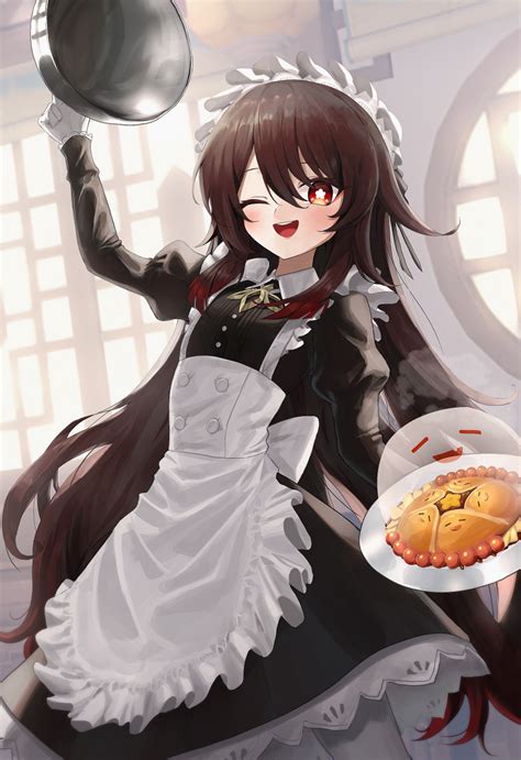 Safebooru 1girl D Absurdres Alternate Costume Apron Arm Up Black