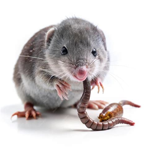 A Rat With A Worm In Its Mouth Is Looking At A Worm Premium Ai