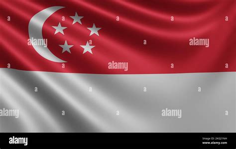 Render Of The Singapore Flag Flutters In The Wind Close Up The