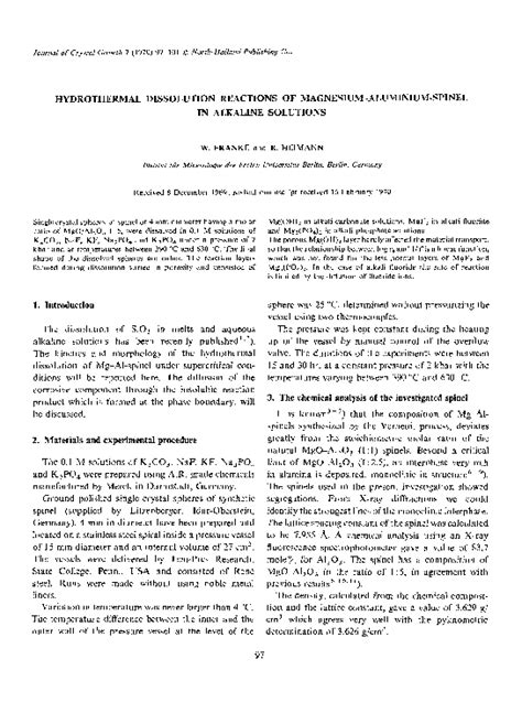 Pdf Hydrothermal Dissolution Reactions Of Magnesium Aluminium Spinel