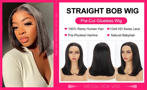 Megalook Wear And Go Glueless Wigs Human Hair Pre Plucked