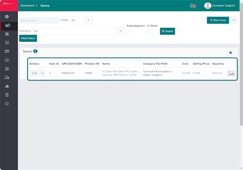 Corestore Inventory Item Dashboard Coreware