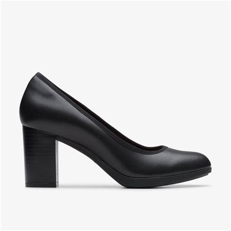Womens Bayla Carly Black Leather Court Shoes Heels Clarks Outlet