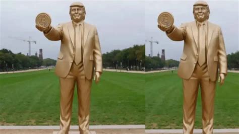 Donald Trump Unveils Golden Statue With Bitcoin Top Indian News
