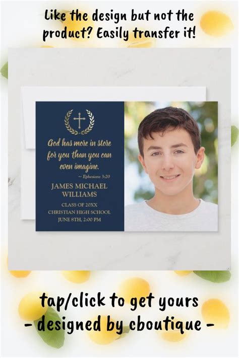 Christian Bible Verse Photo Blue Boy Graduation Announcement Zazzle