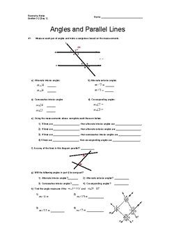 Theorems For Parallel Lines Their Angles Guided Notes Unit Day