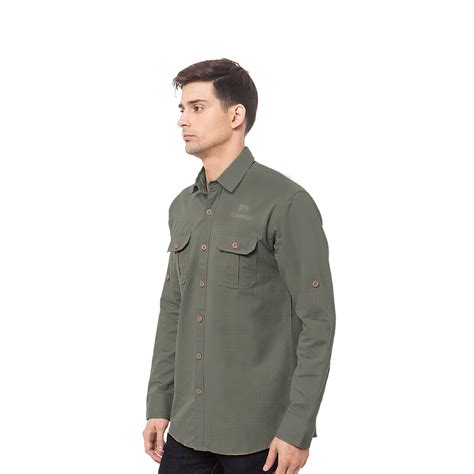 Jual Cozmeed Kemeja Pria Lengan Panjang Polos Katun Ripstop 1 0 Green
