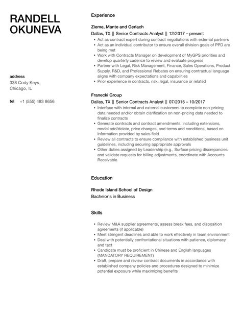 Senior Contracts Analyst Resume Samples Velvet Jobs