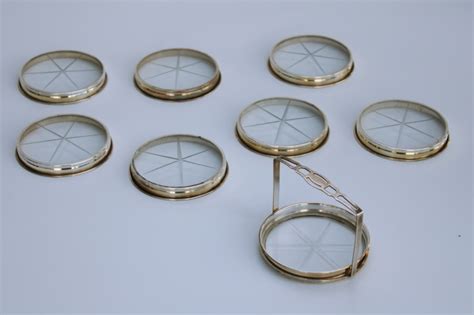 Set Of Art Deco Vintage Sterling Silver And Glass Drinks Coasters W