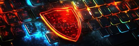Cybersecurity Shield Symbol On Keyboard With Glowing Effects Representing Digital Protection