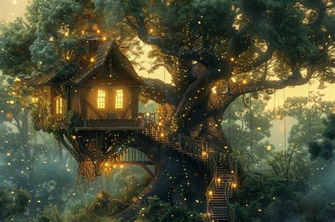Premium Photo Create An Artwork Of A Treehouse Blending Seamless Generative Ai