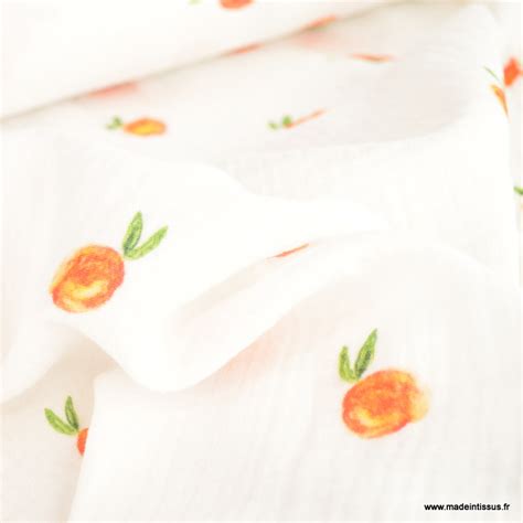 Double Gaze Motif Oranges Fond Blanc Oeko Tex