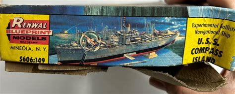 1950s Renwal Uss Compass Island Blueprint Model Kit S606 Mib