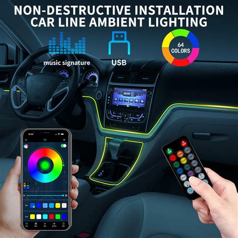 Car Ambient Light Bar Mult Modes RGB Universal LED Interior Hidden ...