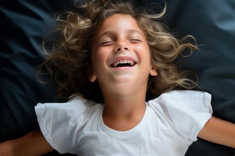Premium Ai Image A Young Girl Is Smiling While Laying On A Bed