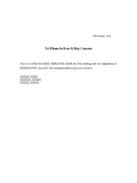 Address Proof Format Pdf