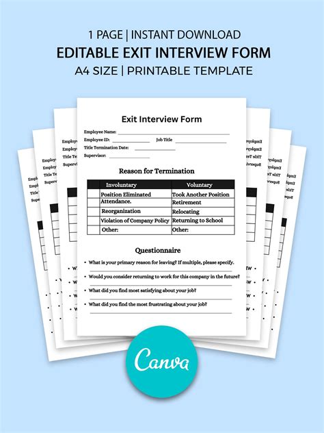 Editable Exit Interview Form Human Resources Employee Human Resources